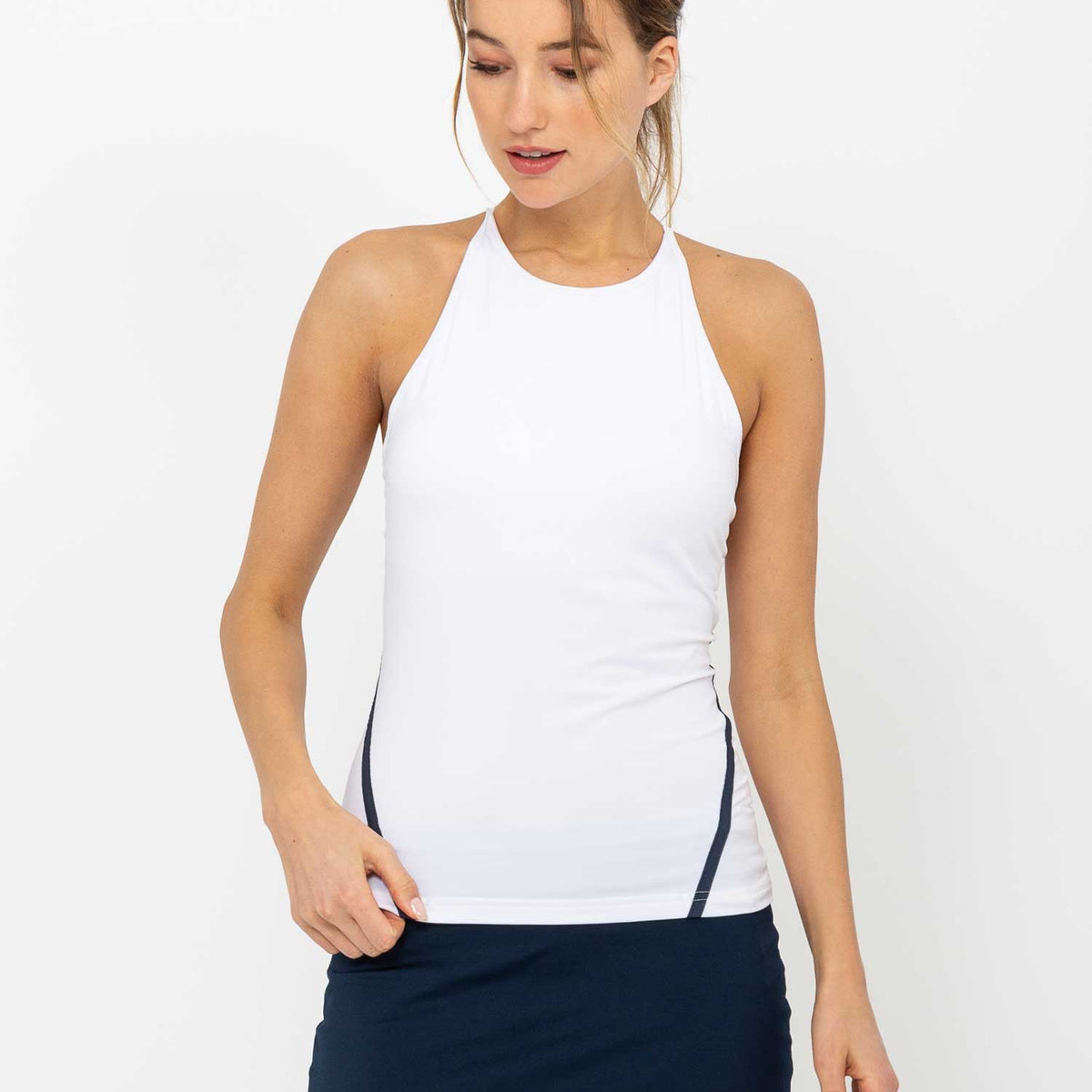 Spin Active Tennis Tank - White/Midnight | Shop Tops - Inphorm NYC
